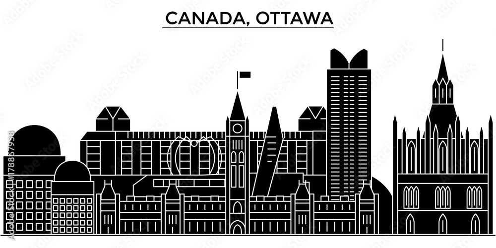 Canada, Ottawa architecture skyline, buildings, silhouette, outline ...