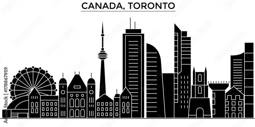 Canada, Toronto architecture skyline, buildings, silhouette, outline ...