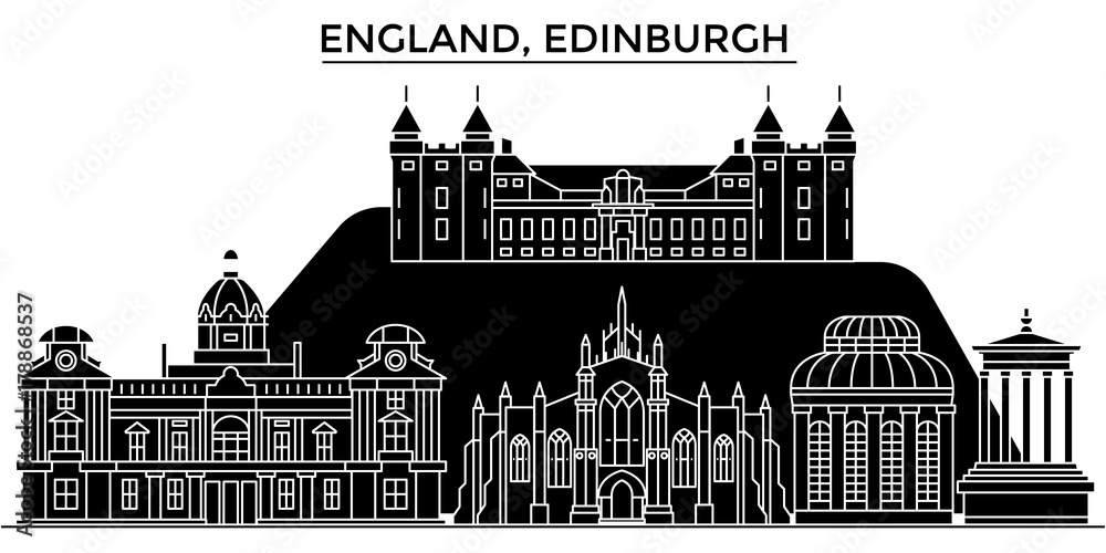 England, Edinburgh architecture skyline, buildings, silhouette, outline ...