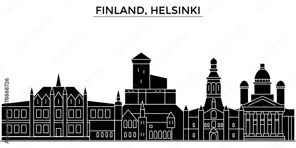 Finland, Helsinki architecture skyline, buildings, silhouette, outline ...