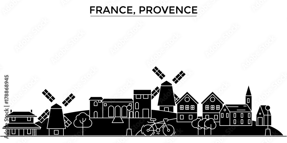France, Provence architecture skyline, buildings, silhouette, outline ...