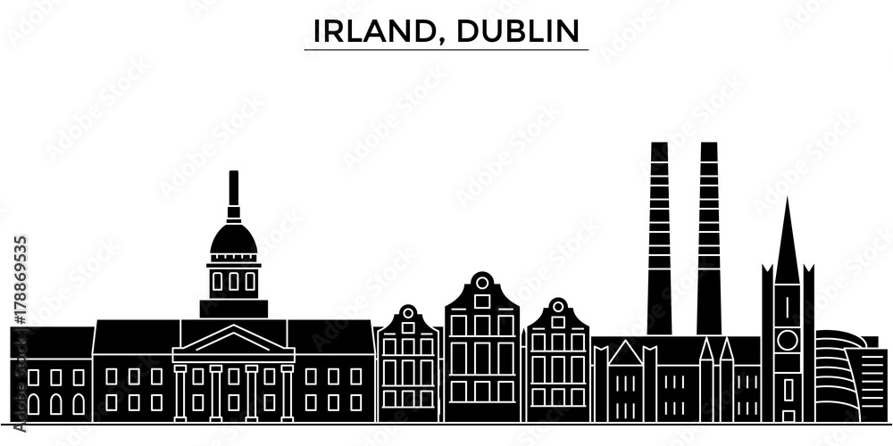 Irland, Dublin architecture skyline, buildings, silhouette, outline ...