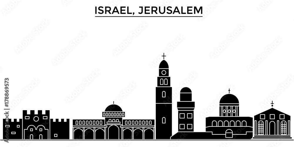 Israel, Jerusalem architecture skyline, buildings, silhouette, outline ...