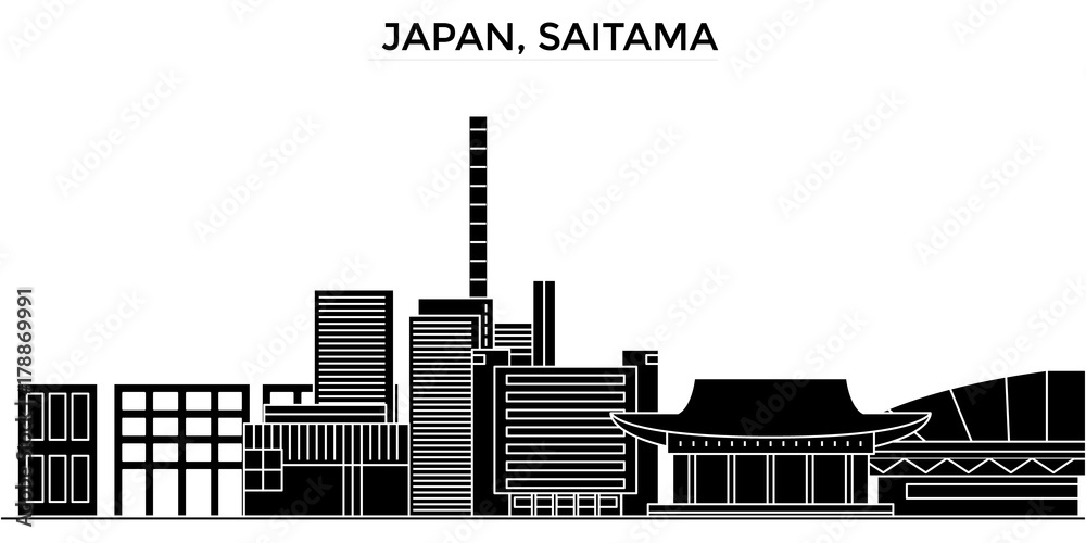 Japan, Saitama architecture skyline, buildings, silhouette, outline ...