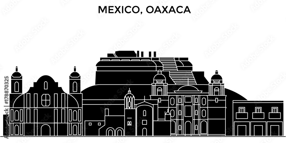 Mexico, Oaxaca architecture skyline, buildings, silhouette, outline ...