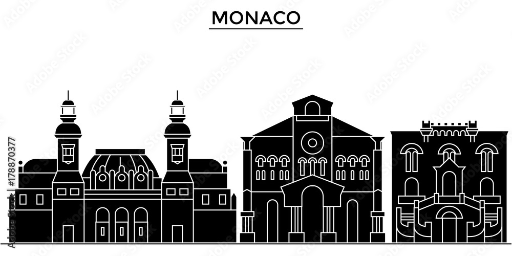Monaco architecture skyline, buildings, silhouette, outline landscape ...