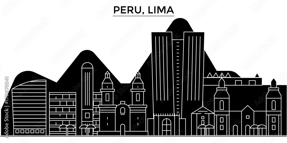 Peru, Lima architecture skyline, buildings, silhouette, outline ...