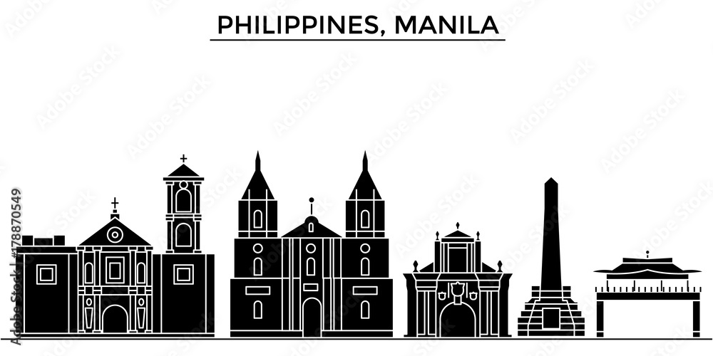 Philippines, Manila architecture skyline, buildings, silhouette ...