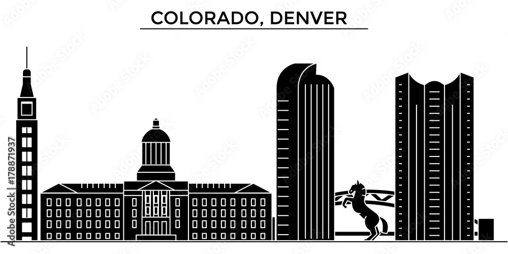 Usa, Colorado, Denver architecture skyline, buildings, silhouette ...