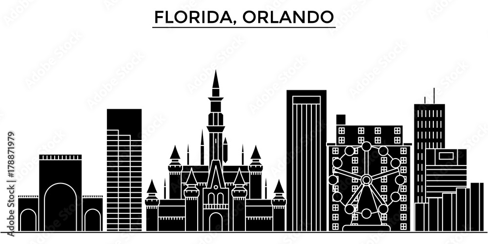 Usa, Florida Orlando architecture skyline, buildings, silhouette ...