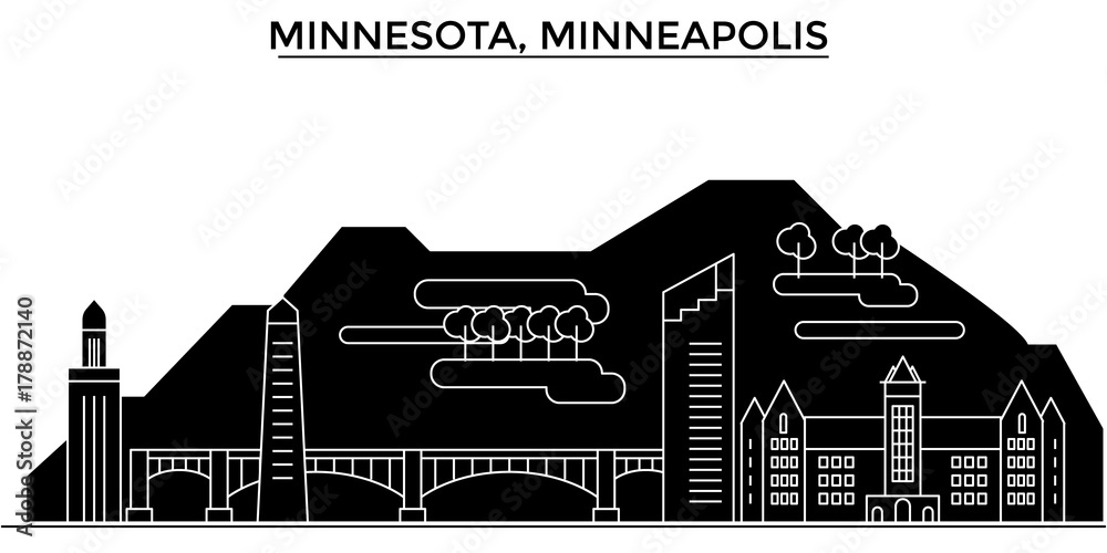 Usa, Minnesota, Minneapolis architecture skyline, buildings, silhouette ...