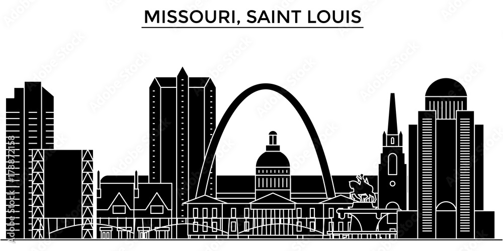 Usa, Missouri, Saint Louis architecture skyline, buildings, silhouette ...
