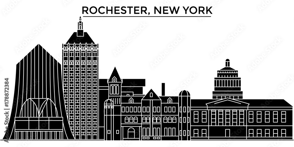 Usa, Rochester, New York architecture skyline, buildings, silhouette ...