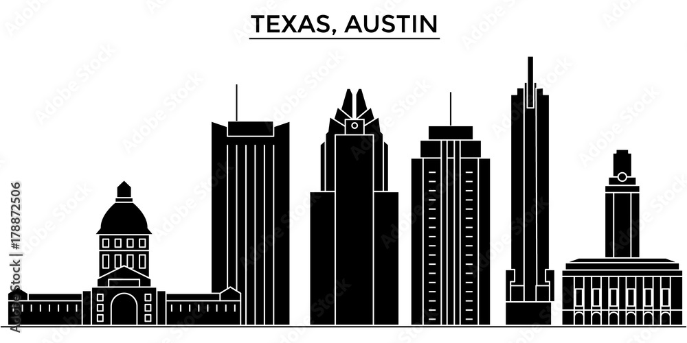 Usa, Texas Austin architecture skyline, buildings, silhouette, outline ...