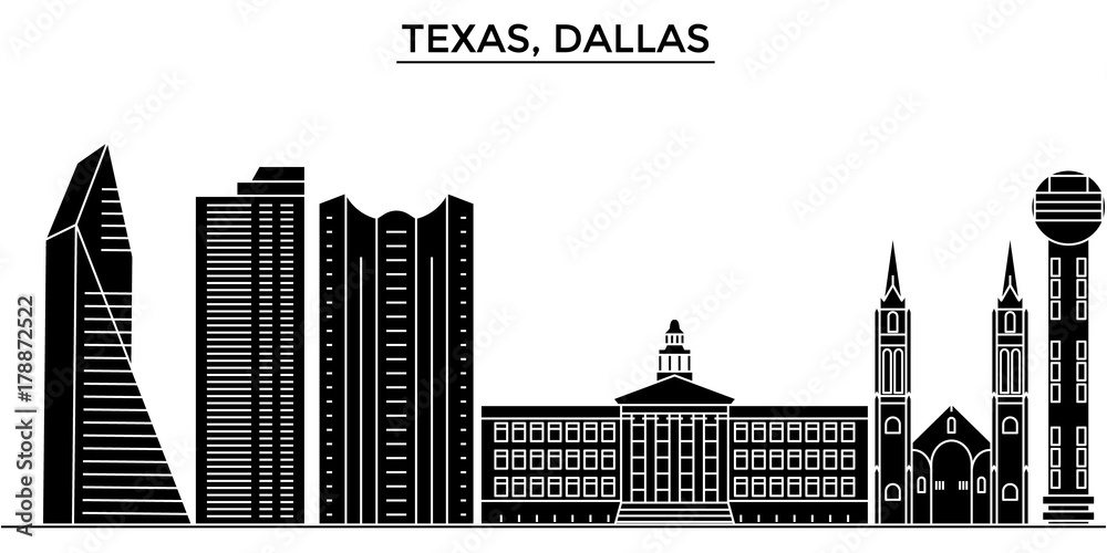 Usa, Texas Dallas architecture skyline, buildings, silhouette, outline ...