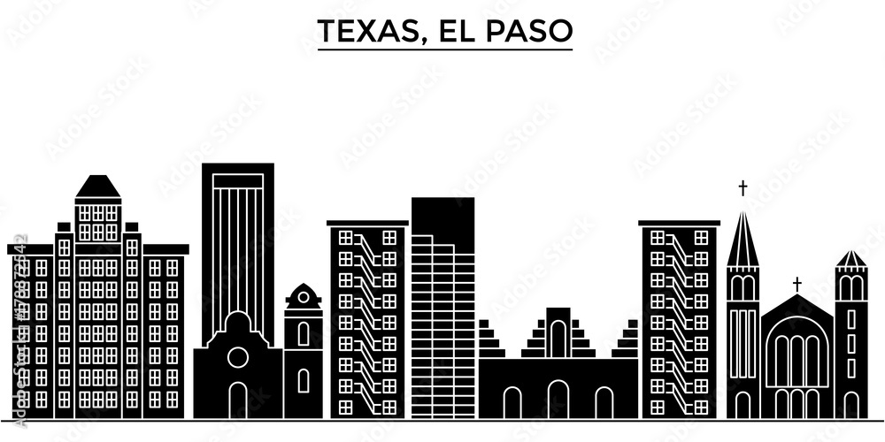Usa, Texas El Paso architecture skyline, buildings, silhouette, outline ...