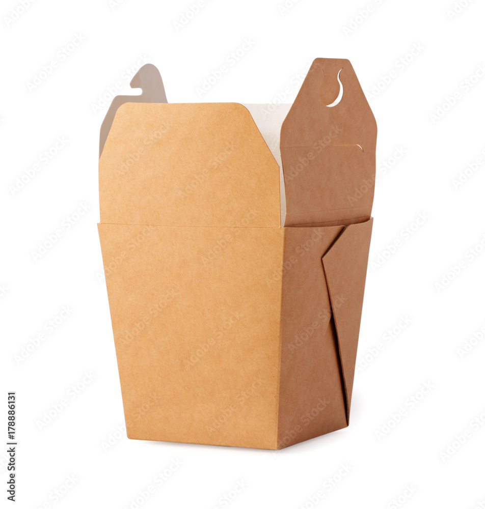 Paper box for food. Opened craft packaging for fastfood. Cardboard ...