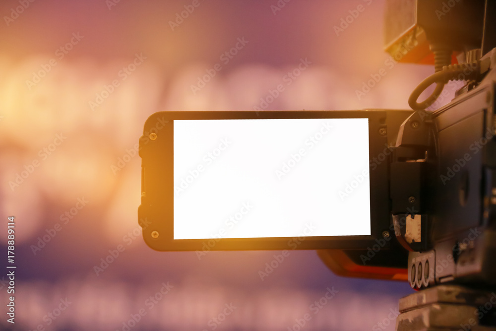 Blur of Video camera or camcorder operator working for record couple ...