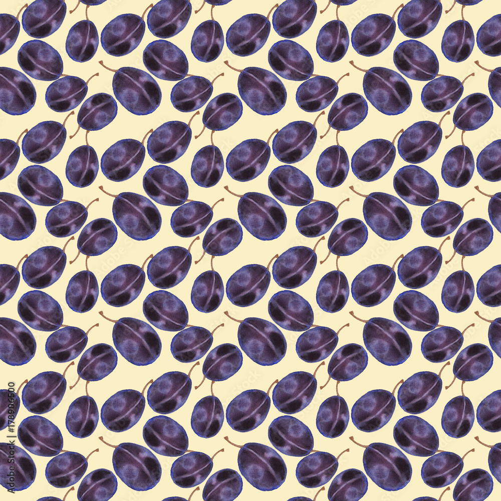 Watercolor plum seamless pattern Stock Illustration | Adobe Stock