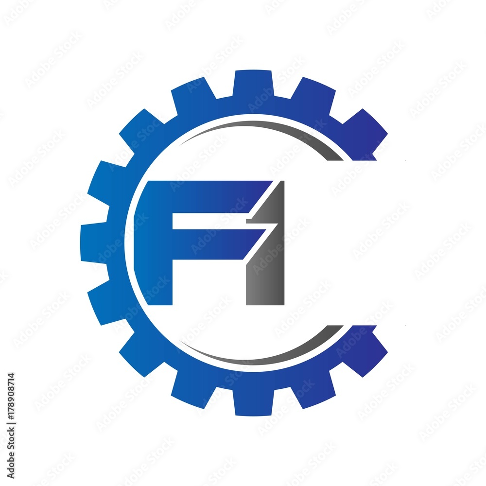 fi initial logo vector with gear blue gray Stock Vector | Adobe Stock