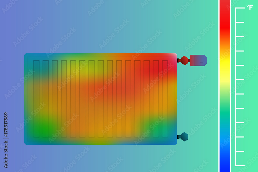 Steel panel radiator on the wall. Heating system for a thermal imager ...