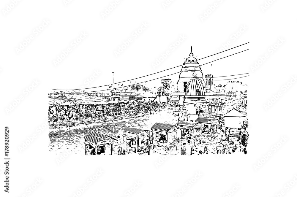 Hand drawn sketch of Ganga Uttarakhand, India in vector illustration ...