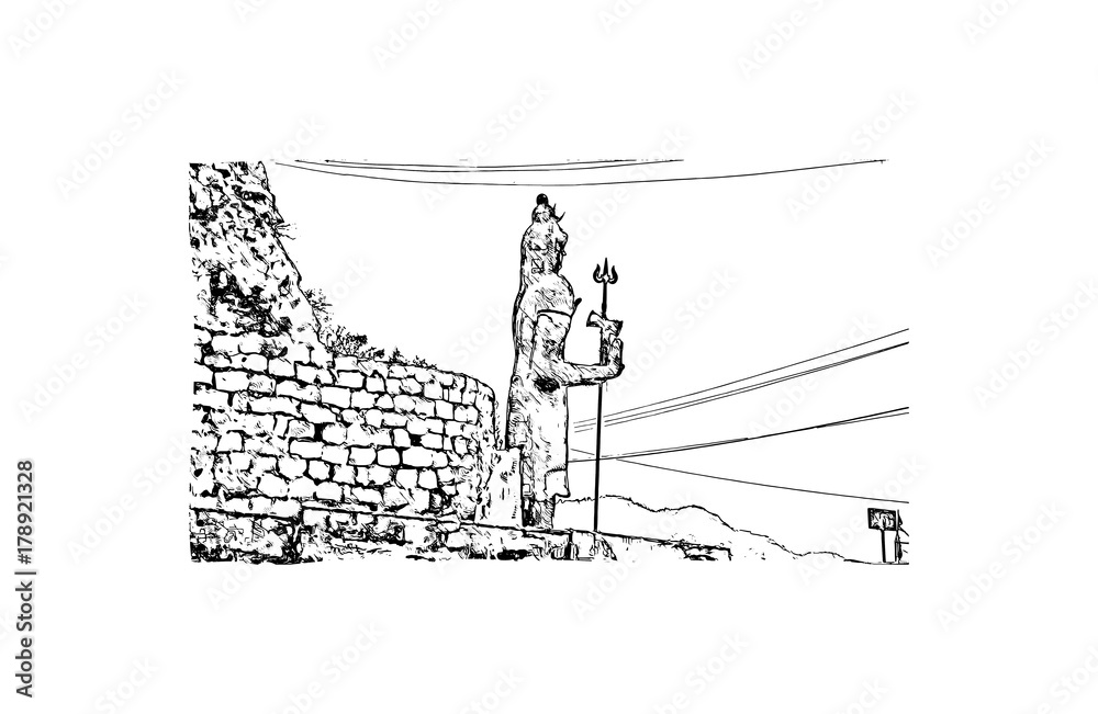 Hand drawn sketch of Shiva Rishikesh Uttarakhand, India in vector ...