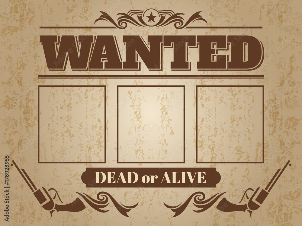 Vintage wanted western poster with blank space for criminal photo Stock ...