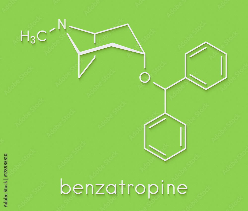 Benzatropine (benztropine) anticholinergic drug molecule. Used in ...