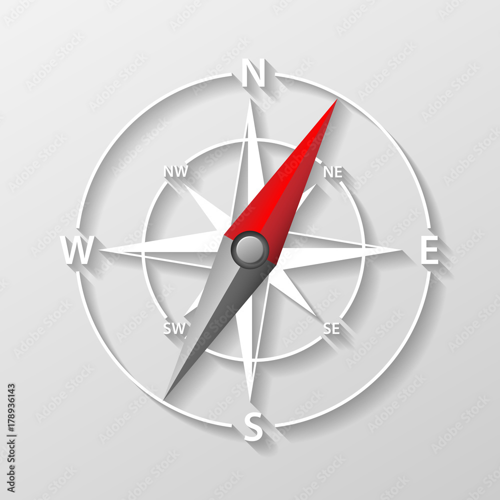 Compass arrow object isolated. 3d Navigation and direction icon with ...