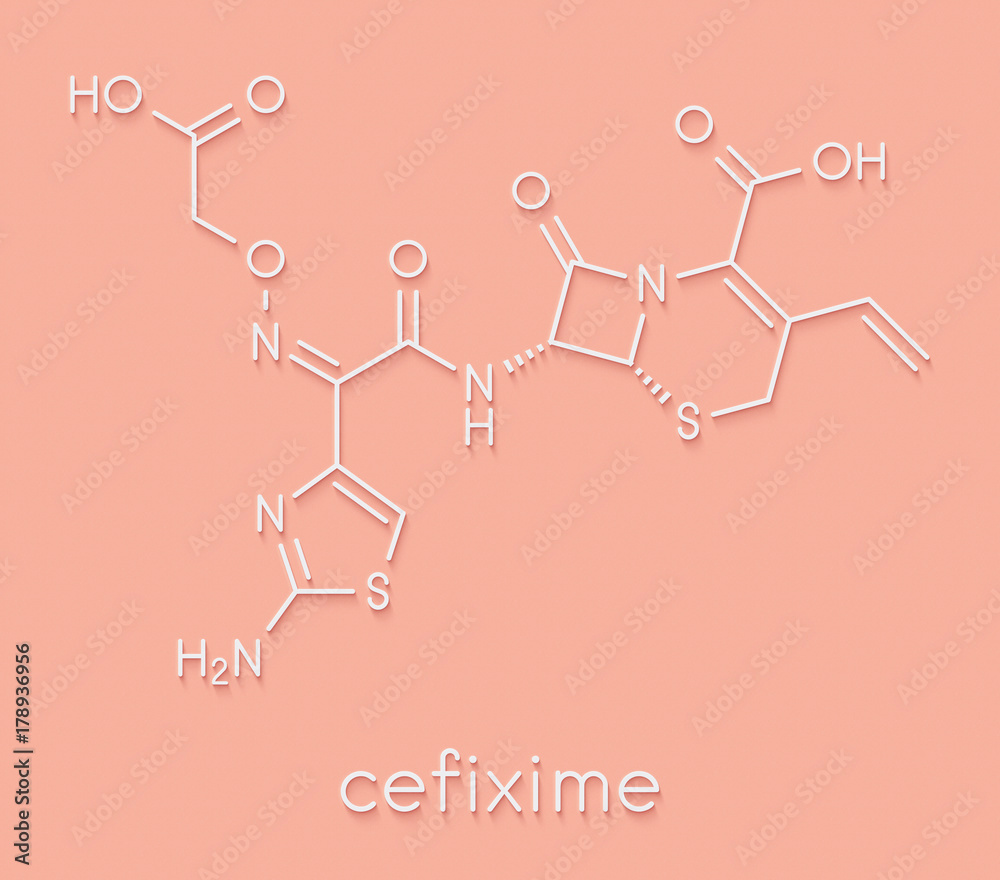 Cefixime antibiotic drug molecule (cephalosporin, third generation ...