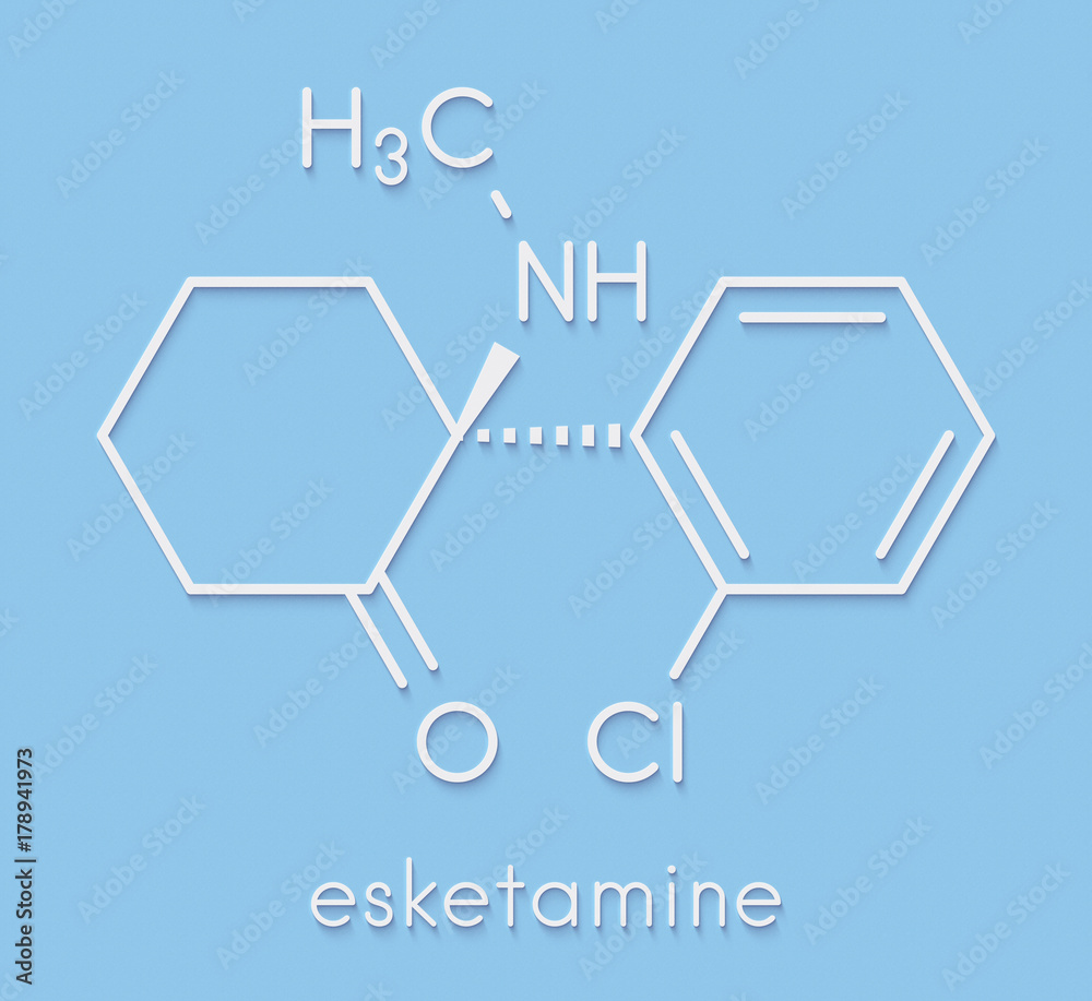 Esketamine antidepressant and anesthetic drug molecule. Skeletal ...