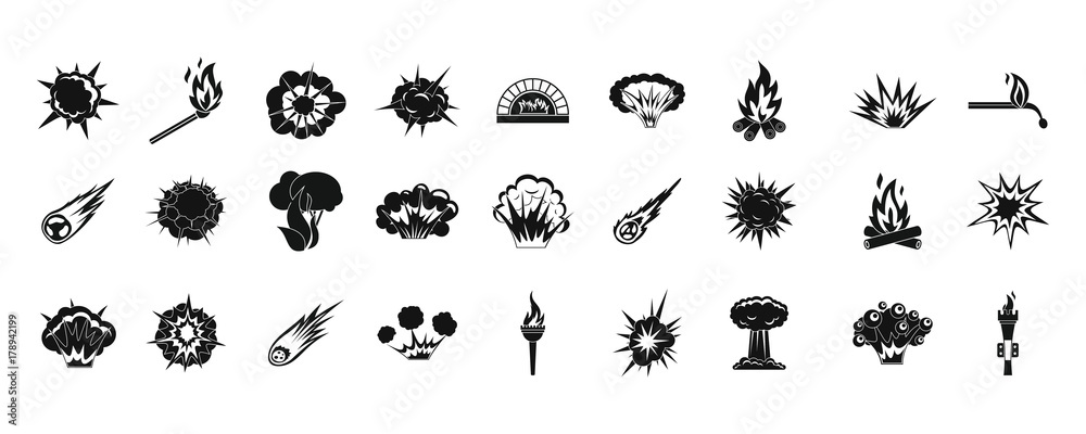 Fire icon set, simple style Stock Vector | Adobe Stock