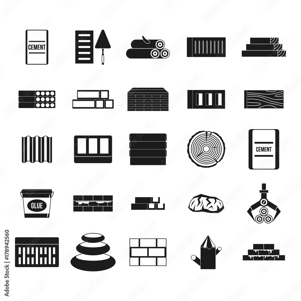 Construction materials icon set, simple style Stock Vector | Adobe Stock