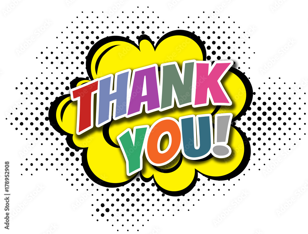 Thank You comic style illustration with text design in bright colors on ...