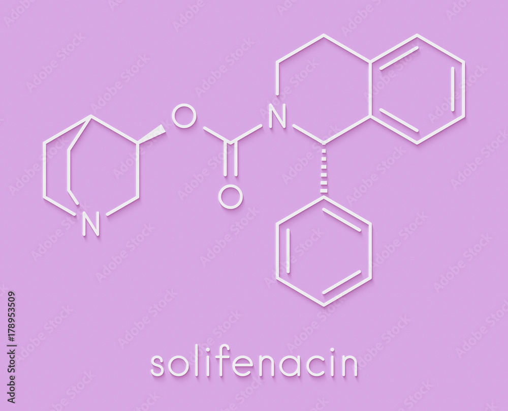 Solifenacin overactive bladder drug molecule. Skeletal formula. Stock ...