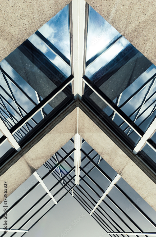 Urban Geometry, looking up to glass building. Modern architecture black ...