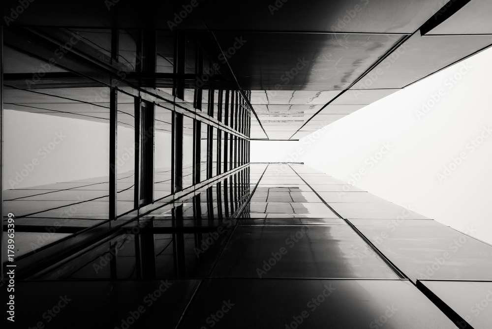 Urban Geometry, looking up. Modern architecture, glass and steel ...