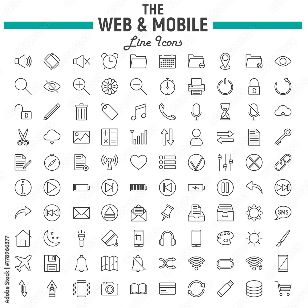 Web and Mobile line icon set, os interface symbols collection, vector ...