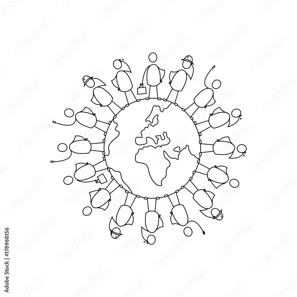 Diverse group of people standing on planet earth. Vector illustration ...