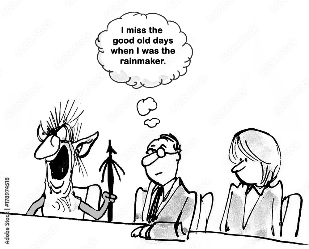 Business cartoon showing the 'new rainmaker' and a business man who ...