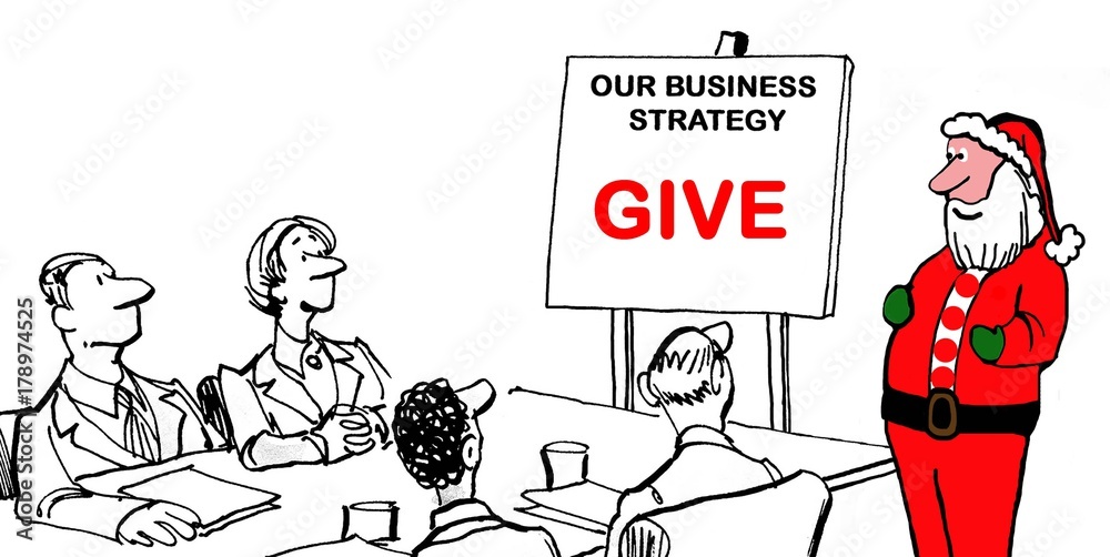 Christmas cartoon showing Santa Claus holding a business meeting in the ...