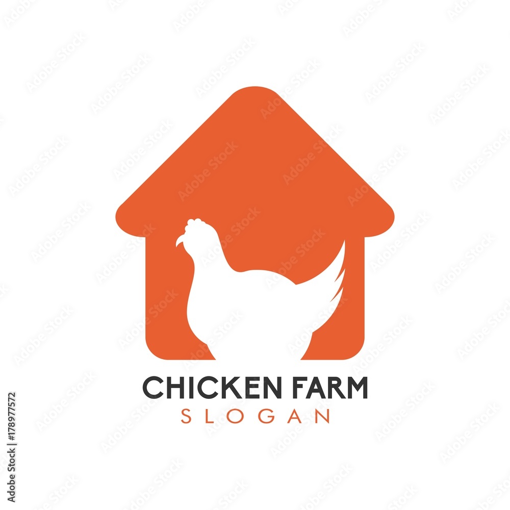 Chicken farm house logo design vector illustration with silhouette for ...