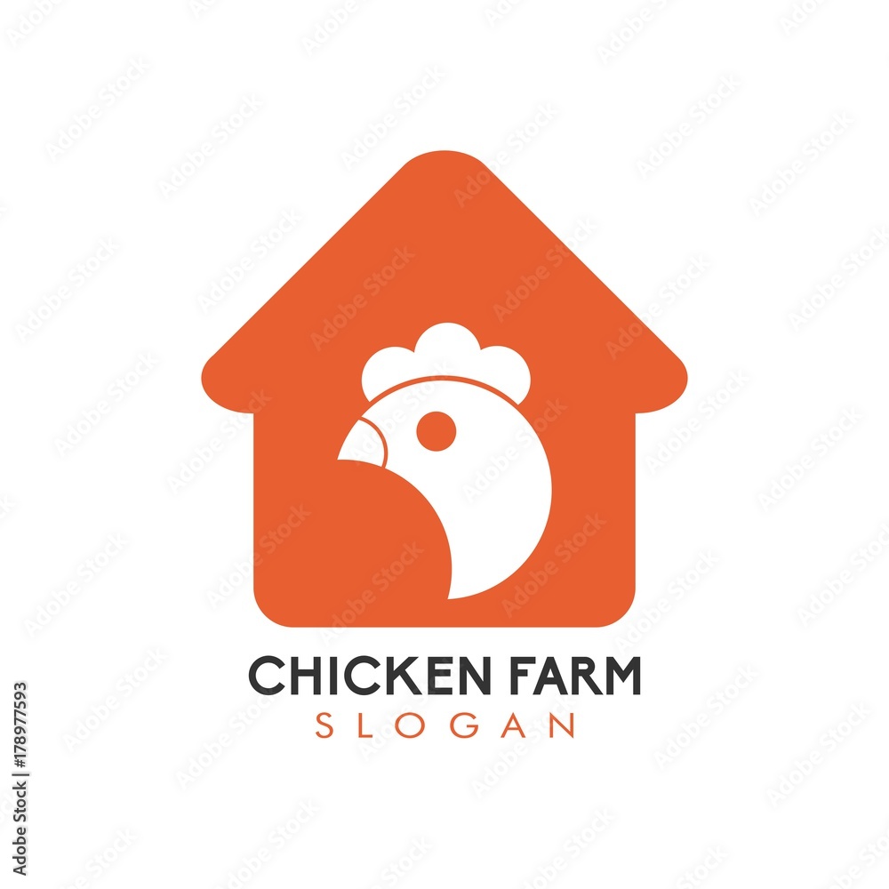 Chicken farm house logo design vector illustration with silhouette for ...