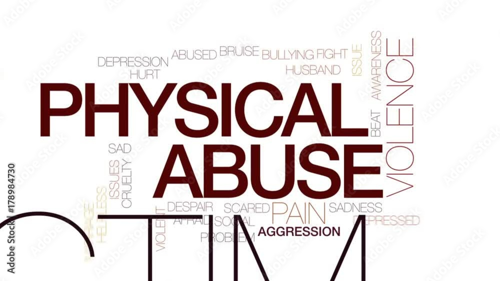 Physical abuse animated word cloud, text design animation. Kinetic ...