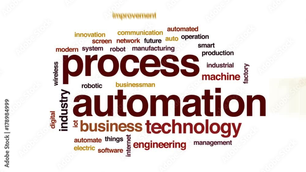 Process automation animated word cloud, text design animation. Stock ...