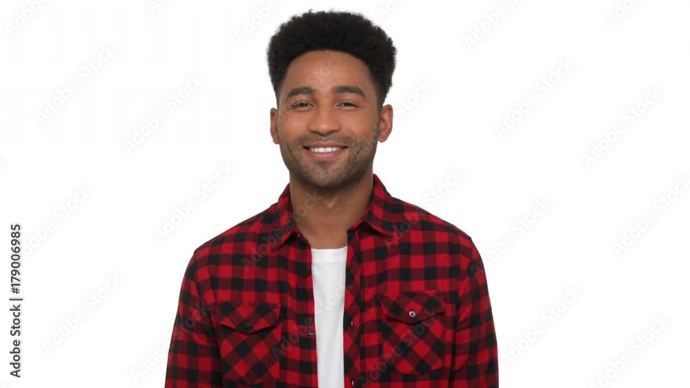 portrait of satisfied confident mulatto man with african hairstyle ...