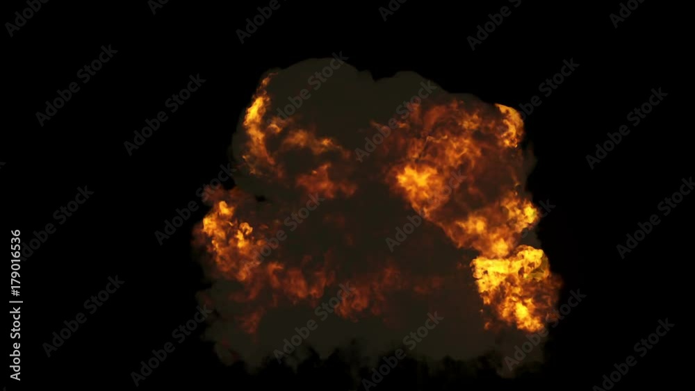 Realistic explosion of fire with smoke on a black background Stock ...