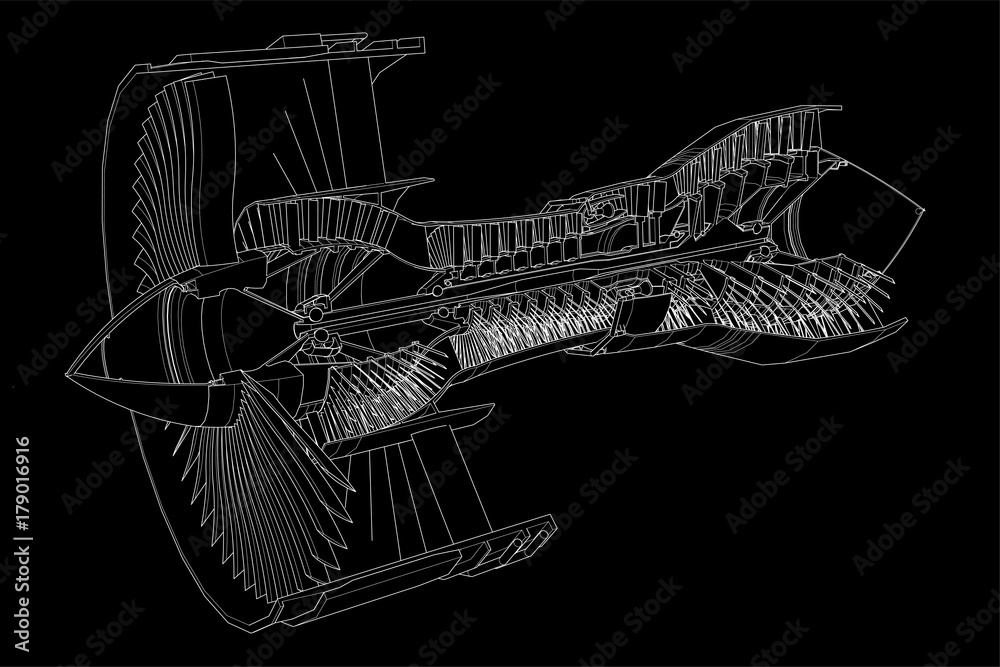 Turbo jet engine aircraft. Vector line illustration. Stock Vector ...