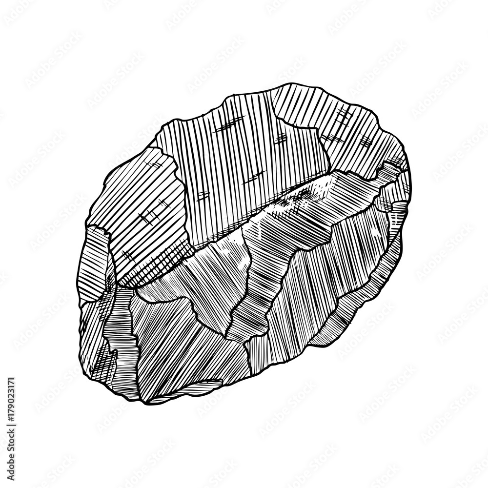 Rock stone hand drawn style. Big Boulder. Cracked and damaged stone ...